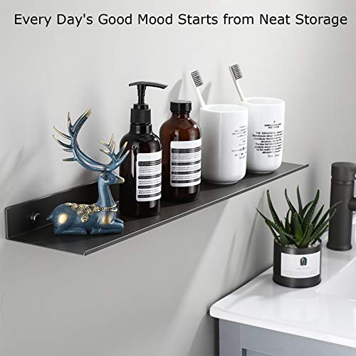 Wall Mounted Wall Shelves Bathroom Shelf Bookcases Black Display Shelf Storage Rack Floating Shelves Kitchen Wall Shelf 19.7inch Black Aluminum Toilet Accessories Free of Punch or Punch 1 Pack Metal