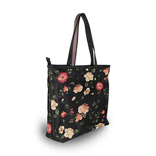 QMXO Floral Flower Rose Leaves Handbags and Purse for Women Tote Bag Large Capacity Top Handle Shopper Shoulder Bag