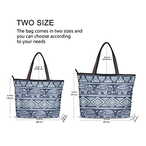 QMXO Ethnic Indian Lotus Elephant Print Handbags and Purse for Women Tote Bag Large Capacity Top Handle Shopper Shoulder Bag