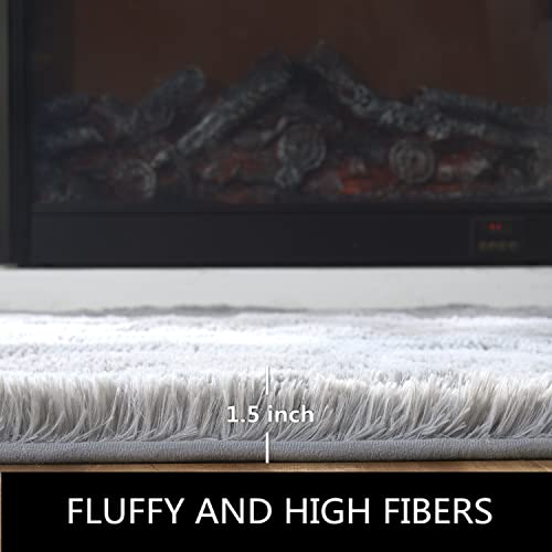 Area Rugs for Bedroom Living Room, 5ft x 7ft Light Gray Fluffy Carpet for Teens Room, Shaggy Throw Rug Clearance for Nursery Room, Fuzzy Plush Rug for Dorm