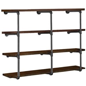 hitomen industrial iron pipe shelves shelf brackets black vintage retro shelving wall mounted diy open bookshelf rustic farmhouse pantry kitchen storage (3pcs 4 tier, 42″ tall 12″ deep, hardware only)