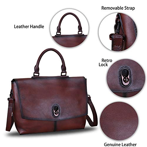 Genuine Leather Satchel Purses Handbags for Women Large Capacity Shoulder Bags Lady Work Top Handle Crossbody Bags (Coffee)