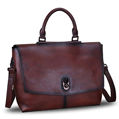 Genuine Leather Satchel Purses Handbags for Women Large Capacity Shoulder Bags Lady Work Top Handle Crossbody Bags (Coffee)