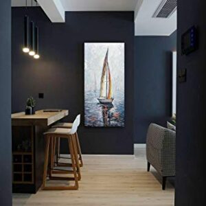 V-inspire Art,24X48 Inch Modern Abstract Hand Painted Oil Paintings Sailing Boat On The Sea Acrylic Canvas Hanging Painting Living Room Bedroom Wall Art Home Decoration