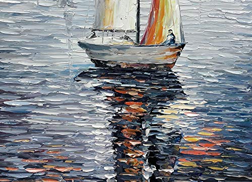 V-inspire Art,24X48 Inch Modern Abstract Hand Painted Oil Paintings Sailing Boat On The Sea Acrylic Canvas Hanging Painting Living Room Bedroom Wall Art Home Decoration