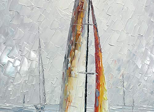 V-inspire Art,24X48 Inch Modern Abstract Hand Painted Oil Paintings Sailing Boat On The Sea Acrylic Canvas Hanging Painting Living Room Bedroom Wall Art Home Decoration