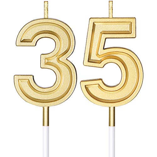 35th Birthday Candles Cake Numeral Candles Happy Birthday Cake Candles Topper Decoration for Birthday Wedding Anniversary Celebration Favor, Gold