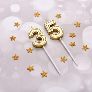 35th Birthday Candles Cake Numeral Candles Happy Birthday Cake Candles Topper Decoration for Birthday Wedding Anniversary Celebration Favor, Gold