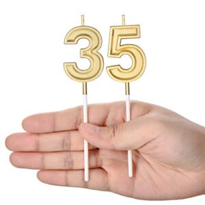 35th Birthday Candles Cake Numeral Candles Happy Birthday Cake Candles Topper Decoration for Birthday Wedding Anniversary Celebration Favor, Gold