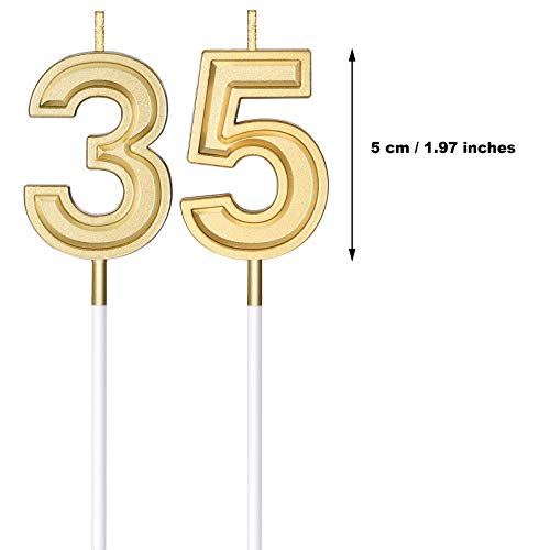 35th Birthday Candles Cake Numeral Candles Happy Birthday Cake Candles Topper Decoration for Birthday Wedding Anniversary Celebration Favor, Gold