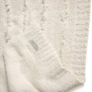 Barefoot Dreams CozyChic Placed Fringe Blanket, Throw Blanket, Cream-45”x60”