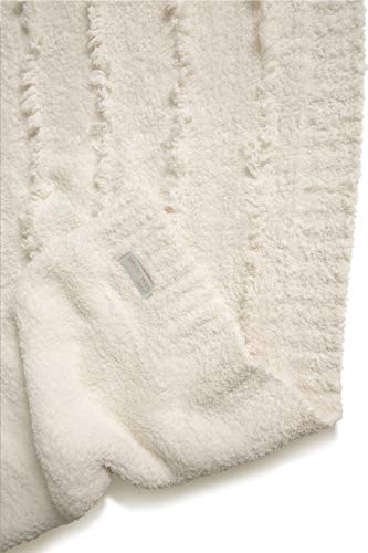 Barefoot Dreams CozyChic Placed Fringe Blanket, Throw Blanket, Cream-45”x60”