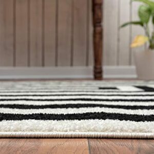 Abani Contemporary Black & Ivory 7'9" x 10'2" Area Rug, Contrasting Geometric Modern Stripe Symmetrical Living Room Carpet Rugs