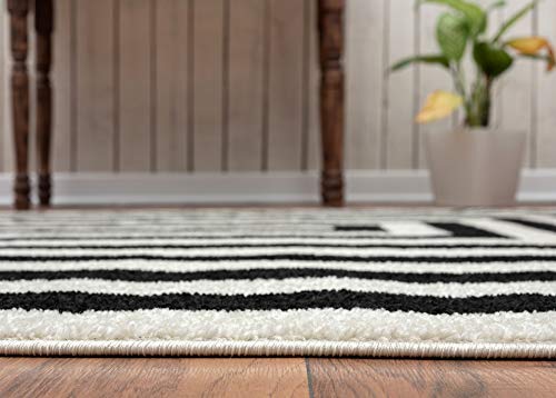 Abani Contemporary Black & Ivory 7'9" x 10'2" Area Rug, Contrasting Geometric Modern Stripe Symmetrical Living Room Carpet Rugs