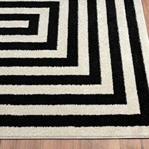 Abani Contemporary Black & Ivory 7'9" x 10'2" Area Rug, Contrasting Geometric Modern Stripe Symmetrical Living Room Carpet Rugs