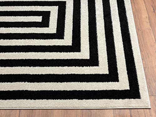 Abani Contemporary Black & Ivory 7'9" x 10'2" Area Rug, Contrasting Geometric Modern Stripe Symmetrical Living Room Carpet Rugs