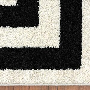 Abani Contemporary Black & Ivory 7'9" x 10'2" Area Rug, Contrasting Geometric Modern Stripe Symmetrical Living Room Carpet Rugs