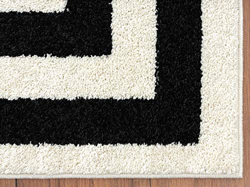 Abani Contemporary Black & Ivory 7'9" x 10'2" Area Rug, Contrasting Geometric Modern Stripe Symmetrical Living Room Carpet Rugs