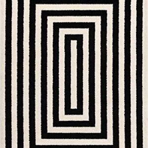 Abani Contemporary Black & Ivory 7'9" x 10'2" Area Rug, Contrasting Geometric Modern Stripe Symmetrical Living Room Carpet Rugs