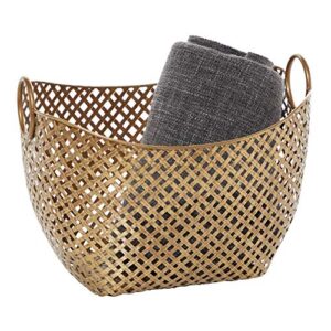 large gold metal basket 16.75″ x 11.5 17 x 13 11