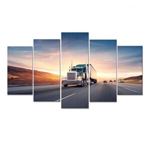 haoshunda semi truck big rig on the highway poster living room decor 5 panel canvas print wall art gallery wrapped（framed） (8x14x2,8x18inx2,8x22inx1)