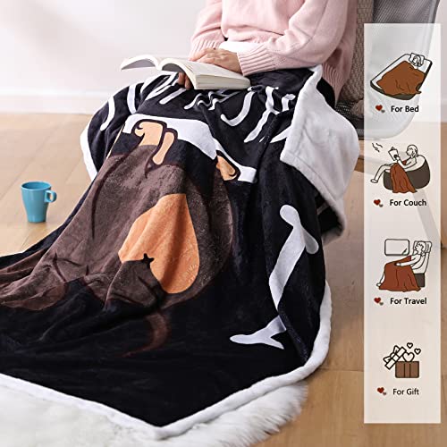 Famitile Dachshund Throw Blanket, Love Dachshund Soft Sherpa Flannel Blanket Warm Cozy Fleece Blanket Cute Cartoon Fuzzy Dachshund Blanket for Kids and Adults Couch Bed Chair Sofa