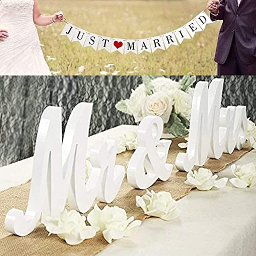 VIOPVERY Wedding Decorations Set,Large Mr and Mrs Sign & Just Married Banner,Mr & Mrs Signs for Wedding Table,Wooden Letters Sweetheart Table,Photo Props Wedding Decorations for Anniversary,White