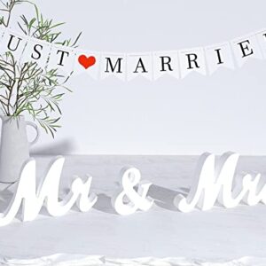 VIOPVERY Wedding Decorations Set,Large Mr and Mrs Sign & Just Married Banner,Mr & Mrs Signs for Wedding Table,Wooden Letters Sweetheart Table,Photo Props Wedding Decorations for Anniversary,White