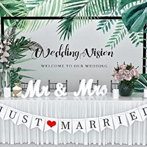 VIOPVERY Wedding Decorations Set,Large Mr and Mrs Sign & Just Married Banner,Mr & Mrs Signs for Wedding Table,Wooden Letters Sweetheart Table,Photo Props Wedding Decorations for Anniversary,White