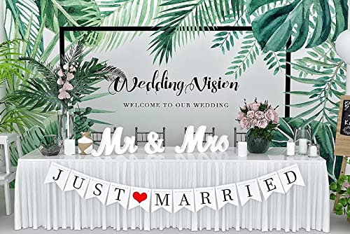 VIOPVERY Wedding Decorations Set,Large Mr and Mrs Sign & Just Married Banner,Mr & Mrs Signs for Wedding Table,Wooden Letters Sweetheart Table,Photo Props Wedding Decorations for Anniversary,White