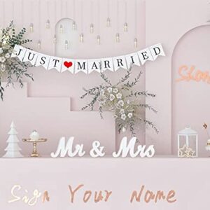 VIOPVERY Wedding Decorations Set,Large Mr and Mrs Sign & Just Married Banner,Mr & Mrs Signs for Wedding Table,Wooden Letters Sweetheart Table,Photo Props Wedding Decorations for Anniversary,White