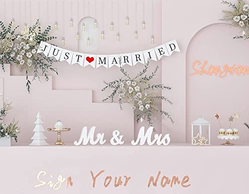 VIOPVERY Wedding Decorations Set,Large Mr and Mrs Sign & Just Married Banner,Mr & Mrs Signs for Wedding Table,Wooden Letters Sweetheart Table,Photo Props Wedding Decorations for Anniversary,White