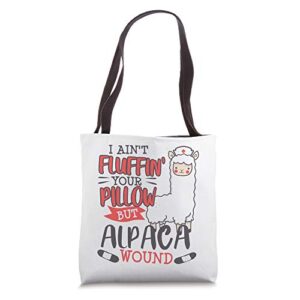 wound care nurse alpaca funny llama pun saying gift tote bag