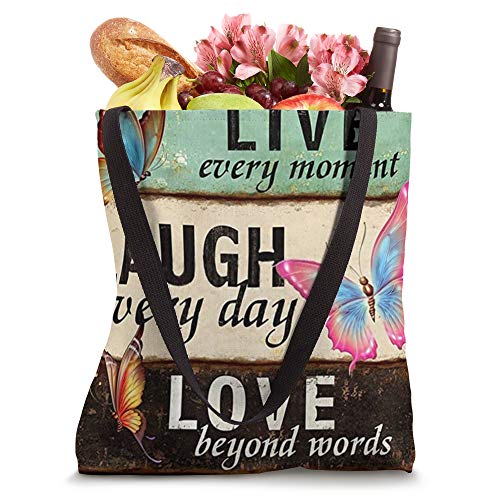 Live Laugh Love Butterfly Rustic Tote Bag