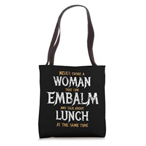 mortuary science mortician for women funeral director tote bag