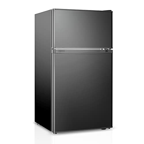 HAILANG Mini Fridge With Freezer,3.2 Cu.Ft Compact Refrigerator With 2 Doors For Bedroom,Office,Kitchen,Apartment,Dorm (Black.)