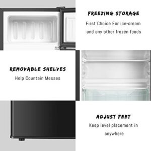 HAILANG Mini Fridge With Freezer,3.2 Cu.Ft Compact Refrigerator With 2 Doors For Bedroom,Office,Kitchen,Apartment,Dorm (Black.)