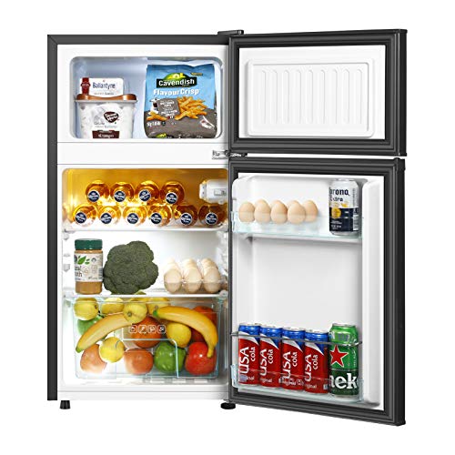 HAILANG Mini Fridge With Freezer,3.2 Cu.Ft Compact Refrigerator With 2 Doors For Bedroom,Office,Kitchen,Apartment,Dorm (Black.)