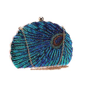 lifewish women’s unique luxury sequins beaded evening bag wedding bridal party prom clutch purse tote handbag（peacock blue） (style g)