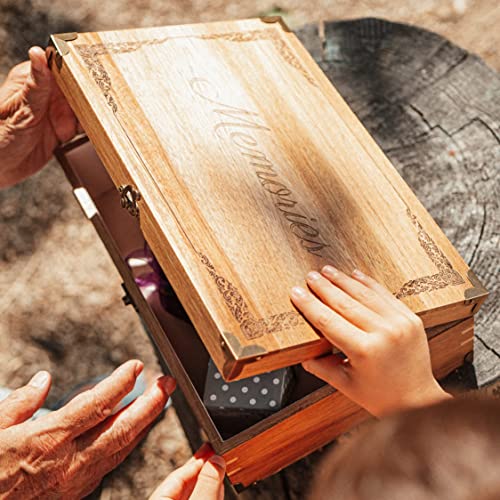 Lignotie Memory Keepsake Box - Large Wooden Box with Hinged Lid - Rustic Decorative Wood Storage Box with Chamois Leather Lining