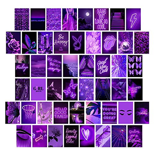 WOONKIT Purple Wall Collage Kit Aesthetic Pictures, Wall Decor for Bedroom Aesthetic, Photo Wall Collage, Room Decor for Teen Girls, Purple Wall Decor, Collage Kit, Trendy Teen, 50PCS 4x6 INCH