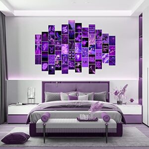 WOONKIT Purple Wall Collage Kit Aesthetic Pictures, Wall Decor for Bedroom Aesthetic, Photo Wall Collage, Room Decor for Teen Girls, Purple Wall Decor, Collage Kit, Trendy Teen, 50PCS 4x6 INCH