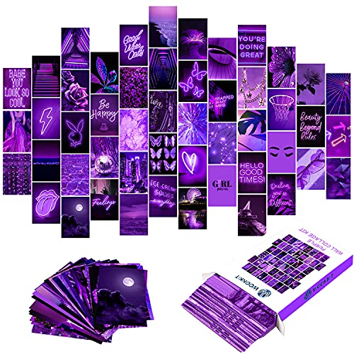 WOONKIT Purple Wall Collage Kit Aesthetic Pictures, Wall Decor for Bedroom Aesthetic, Photo Wall Collage, Room Decor for Teen Girls, Purple Wall Decor, Collage Kit, Trendy Teen, 50PCS 4x6 INCH