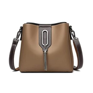 porrasso women handbag fashion bucket bag ladies crossbody bag satchel tote top handle bags leather waterproof shoulder bag for work school travel daily use khaki