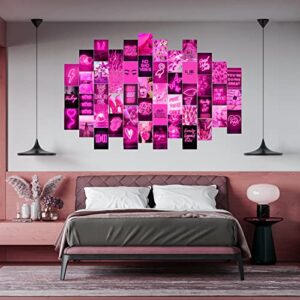 Woonkit Pink Neon Wall Collage Kit Aesthetic Pictures, Trendy Room Decor for Teen Girls, Pink Collage Kit, Hot Pink Room Decor, Pink Room Decor Aesthetic, Hot Pink Wall Decor, 50pcs 4x6 Inch