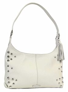 harley-davidson women’s heavy metal studded genuine leather hobo purse – cream