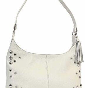 Harley-Davidson Women's Heavy Metal Studded Genuine Leather HOBO Purse - Cream