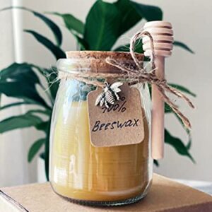 Bekker's Candles Beeswax Jar Candle 100 Percent Pure Beeswax in Glass Container 30 Hours Light Honey Aroma 7 oz, Yellow