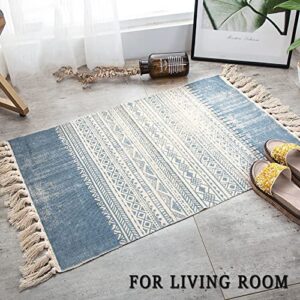 HLOVME Woven Cotton Boho Area Rug with Tassel 2' x 3' Washable Indoor/Outdoor Rugs for Living Room Bedroom Kitchen Hallways Floor