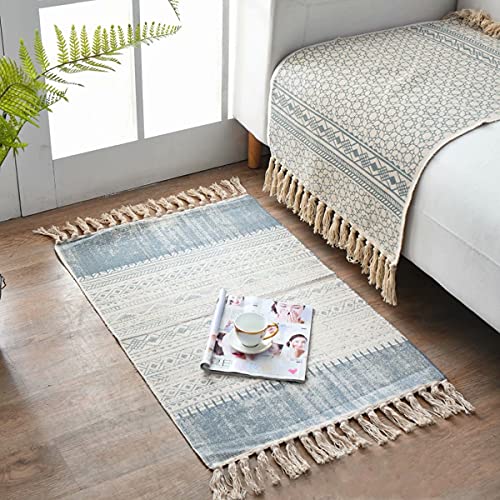 HLOVME Woven Cotton Boho Area Rug with Tassel 2' x 3' Washable Indoor/Outdoor Rugs for Living Room Bedroom Kitchen Hallways Floor